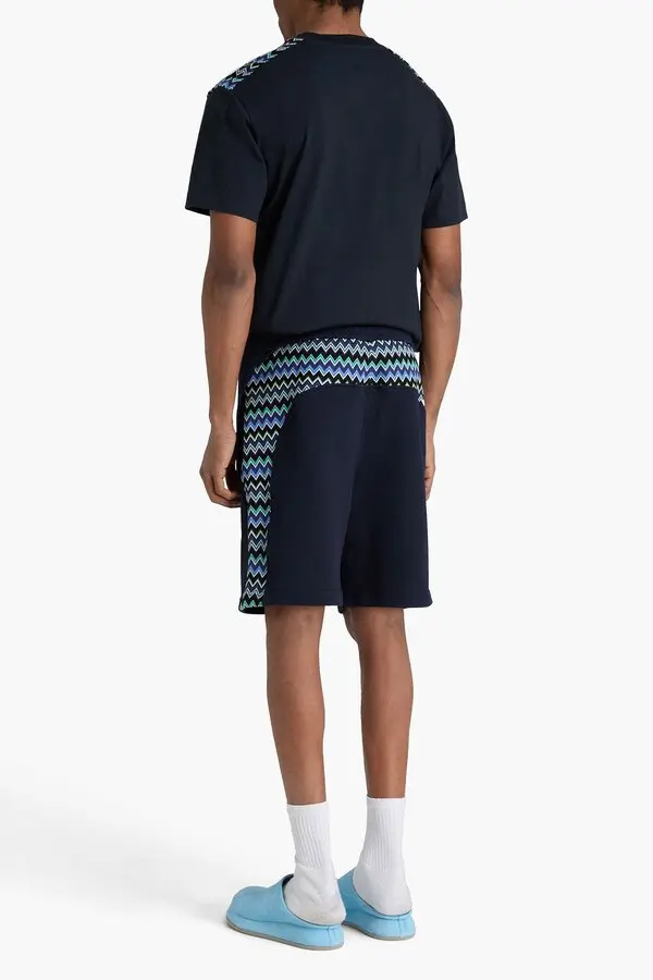 Missoni Crochet-trimmed Cotton-terry Shorts - Midnight Blue