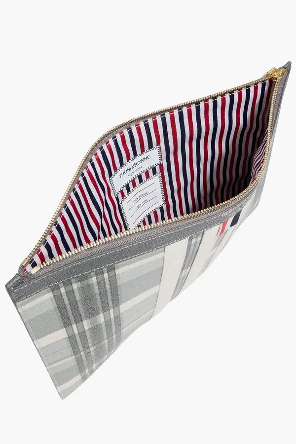 Thom Browne Checked Pebbled-leather Pouch