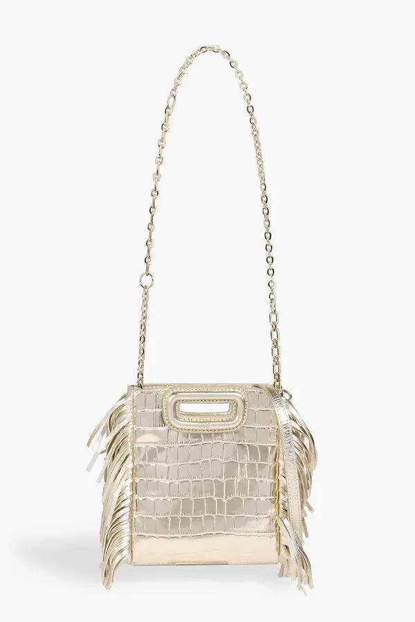 Maje Fringed Metallic Croc-effect Leather Shoulder Bag - Gold