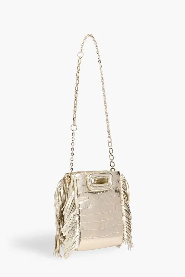 Maje Fringed Metallic Croc-effect Leather Shoulder Bag