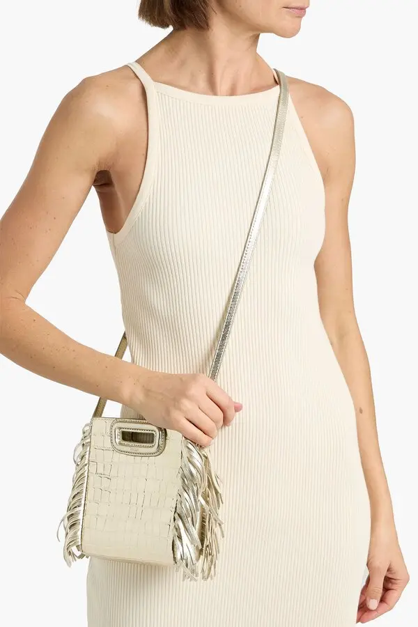 Maje Fringed Metallic Croc-effect Leather Shoulder Bag