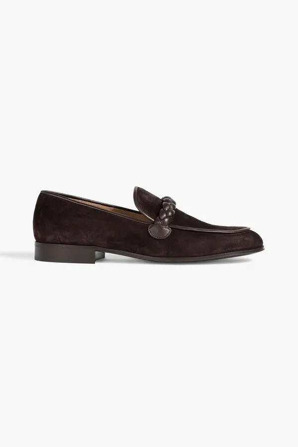 GIANVITO ROSSI Braided Leather-trimmed Suede Loafers - Dark Brown