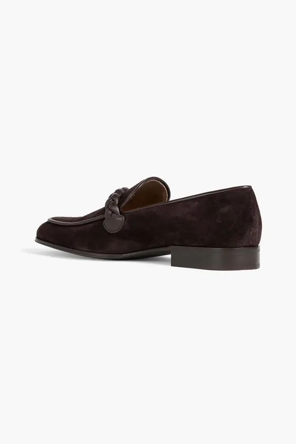 GIANVITO ROSSI Braided Leather-trimmed Suede Loafers - Dark Brown