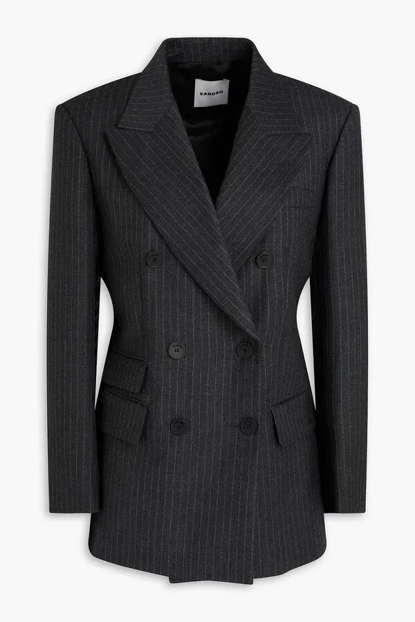 Sandro Double-breasted Pinstriped Wool Blazer