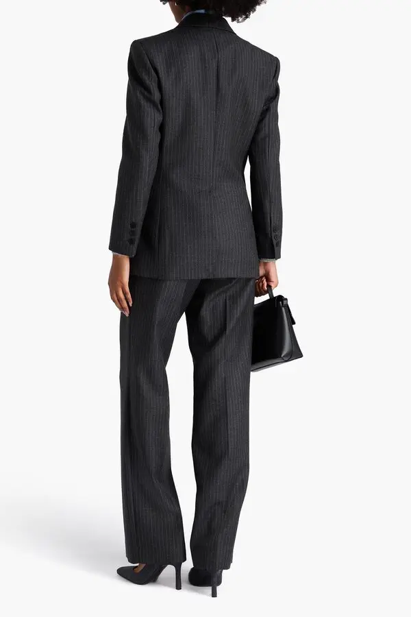 Sandro Double-breasted Pinstriped Wool Blazer
