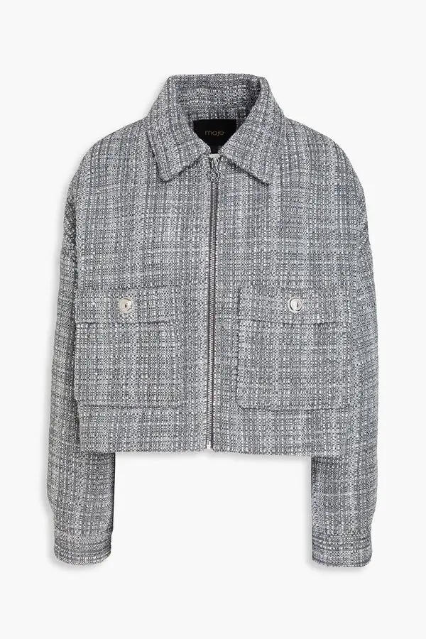 Maje Cropped Sequin-embellished Tweed Jacket