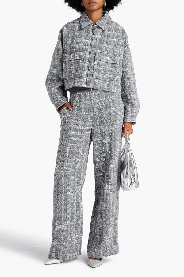 Maje Cropped Sequin-embellished Tweed Jacket