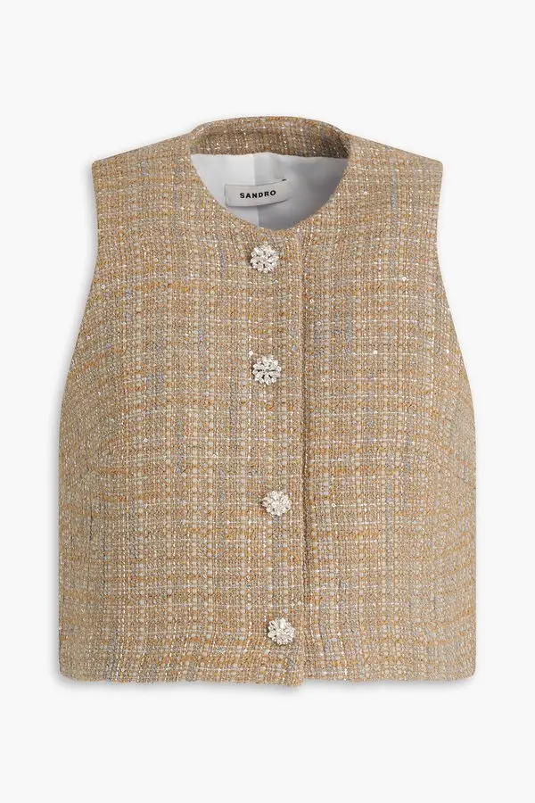 Sandro Cropped Metallic Tweed Top