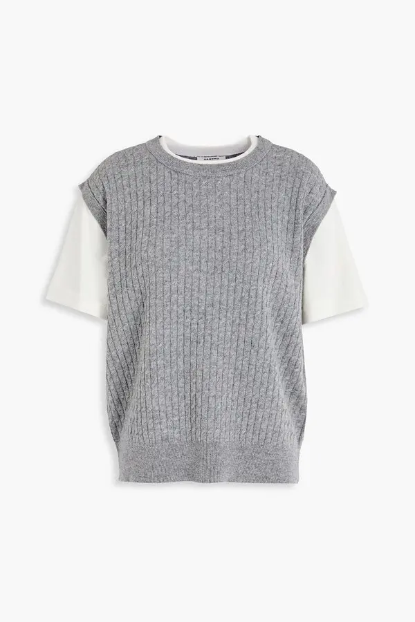Sandro Layered Cable-knit Wool And Cashmere-blend Top