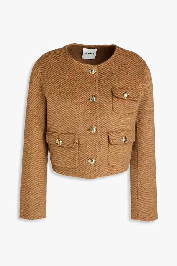 Sandro Striped Wool-blend Felt Cropped Jacket - Light Brown