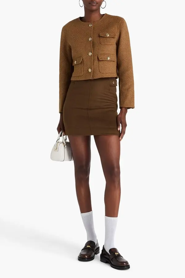 Sandro Striped Wool-blend Felt Cropped Jacket - Light Brown