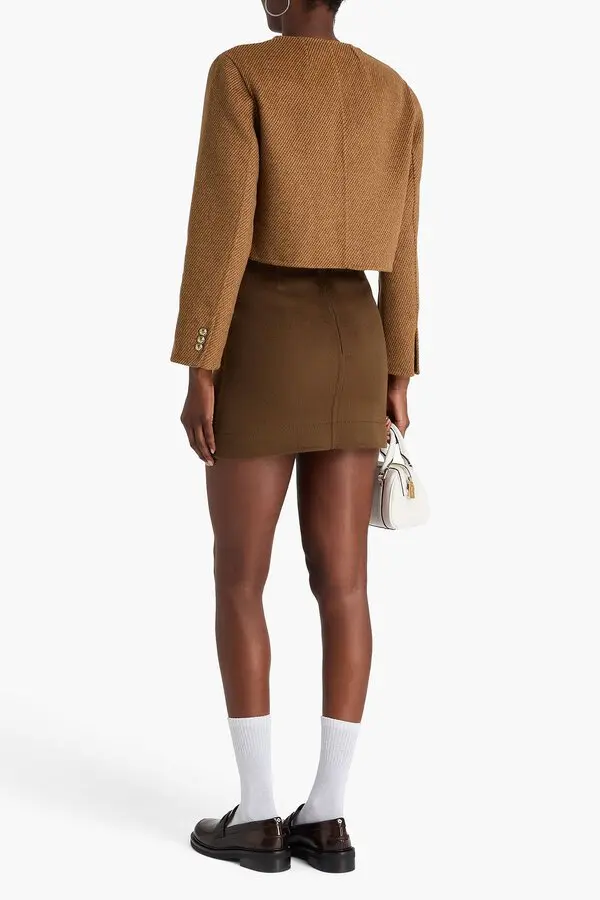 Sandro Striped Wool-blend Felt Cropped Jacket - Light Brown