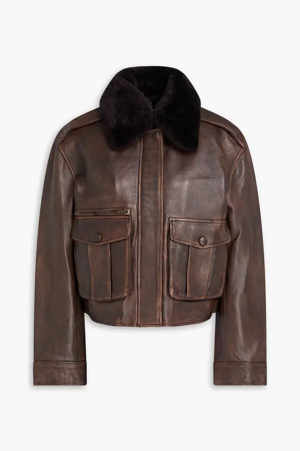 Sandro Shearling-trimmed Leather Jacket