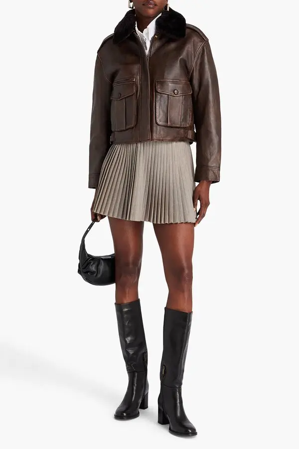 Sandro Shearling-trimmed Leather Jacket