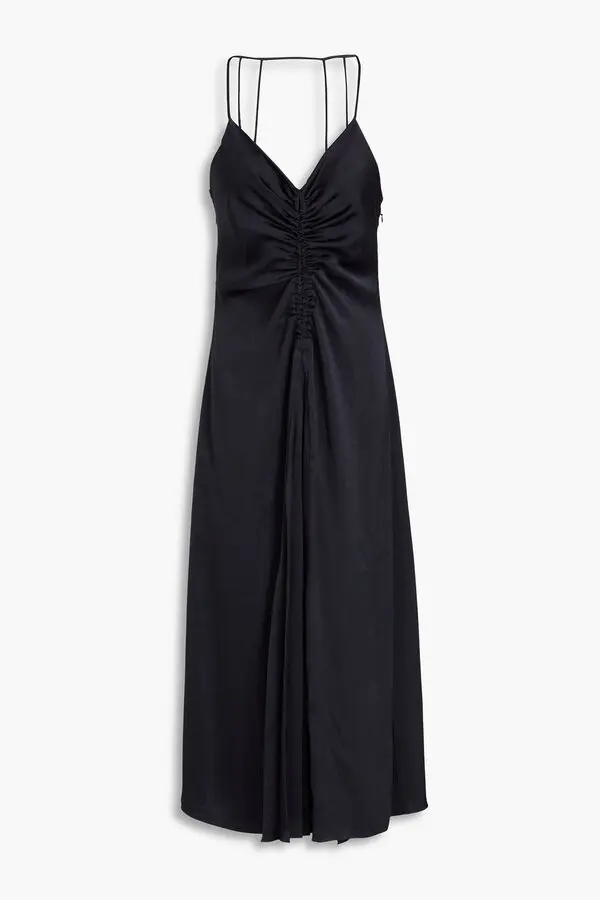 Sandro Ruched Satin-twill Maxi Dress