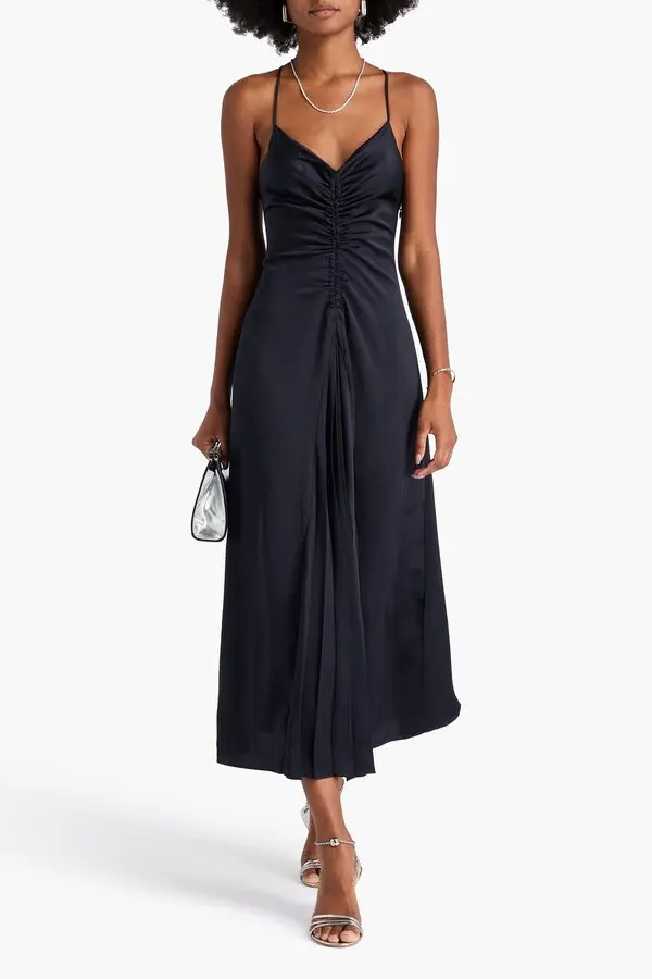 Sandro Ruched Satin-twill Maxi Dress
