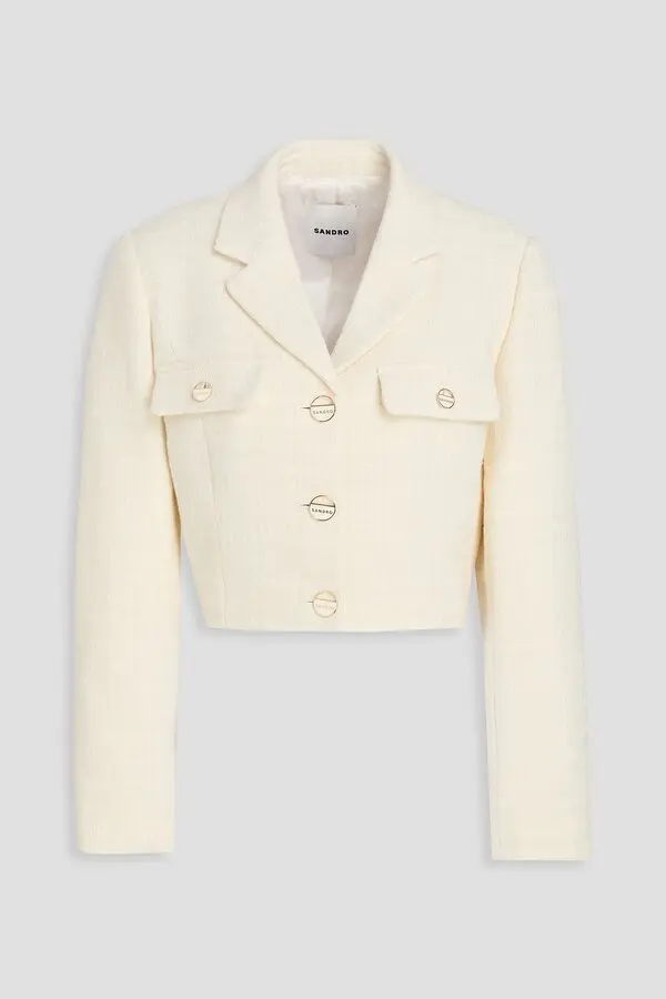 Sandro Cropped Tweed Blazer - Ecru