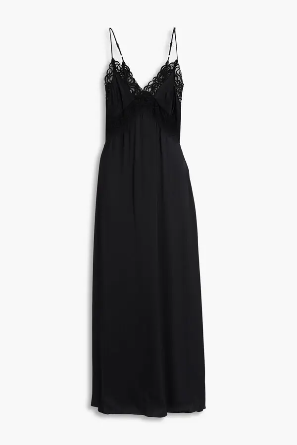 Sandro Guipure Lace-trimmed Satin Midi Slip Dress - Black