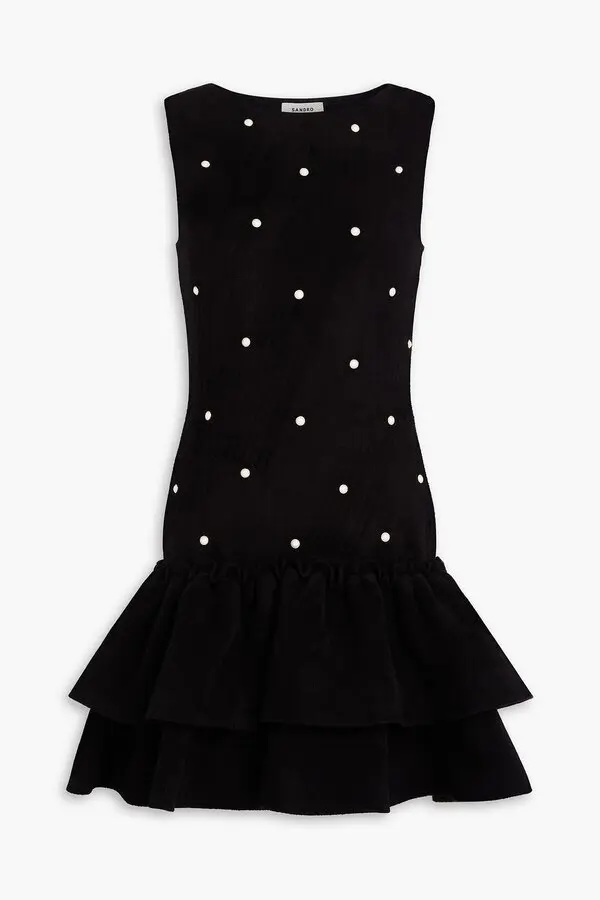 Sandro Ruffled Embellished Velvet Mini Dress