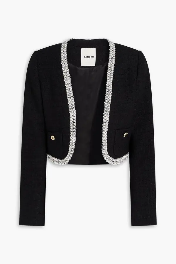 Sandro Cropped Embellished Tweed Jacket