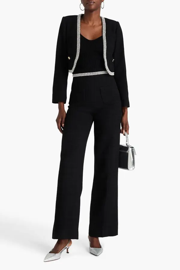 Sandro Cropped Embellished Tweed Jacket