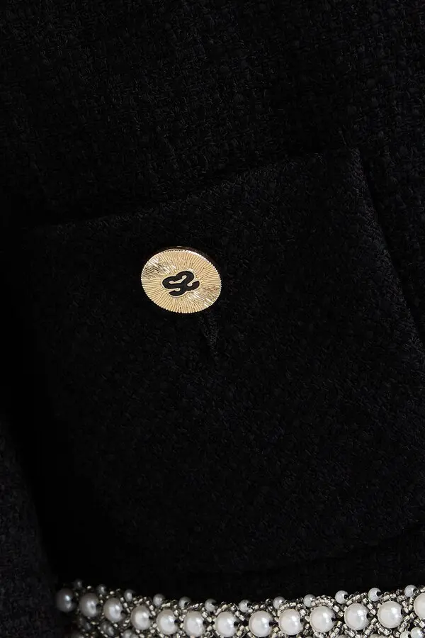 Sandro Cropped Embellished Tweed Jacket