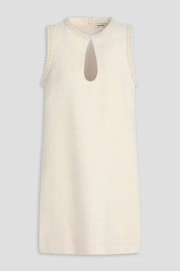 Sandro Faux Pearl-embellished Tweed Mini Dress - Ecru