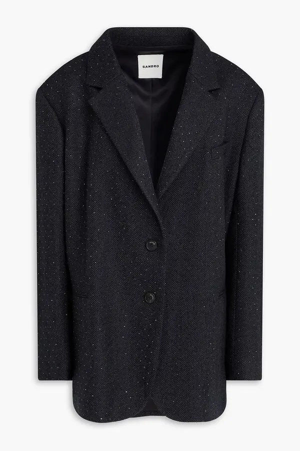 Sandro Crystal-embellished Herringbone Wool-flannel Blazer