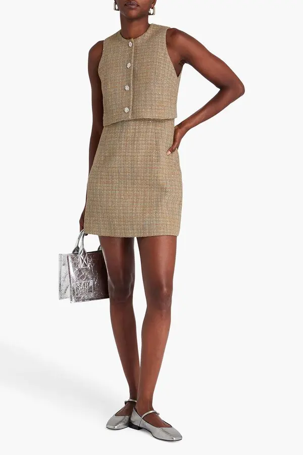 Sandro Embellished Metallic Tweed Mini Dress