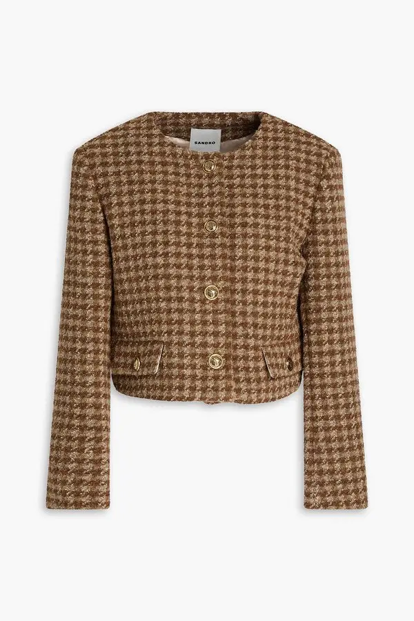 Sandro Cropped Houndstooth Bouclé-tweed Jacket