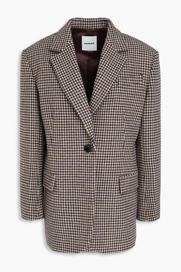 Sandro Houndstooth Wool-blend Tweed Blazer