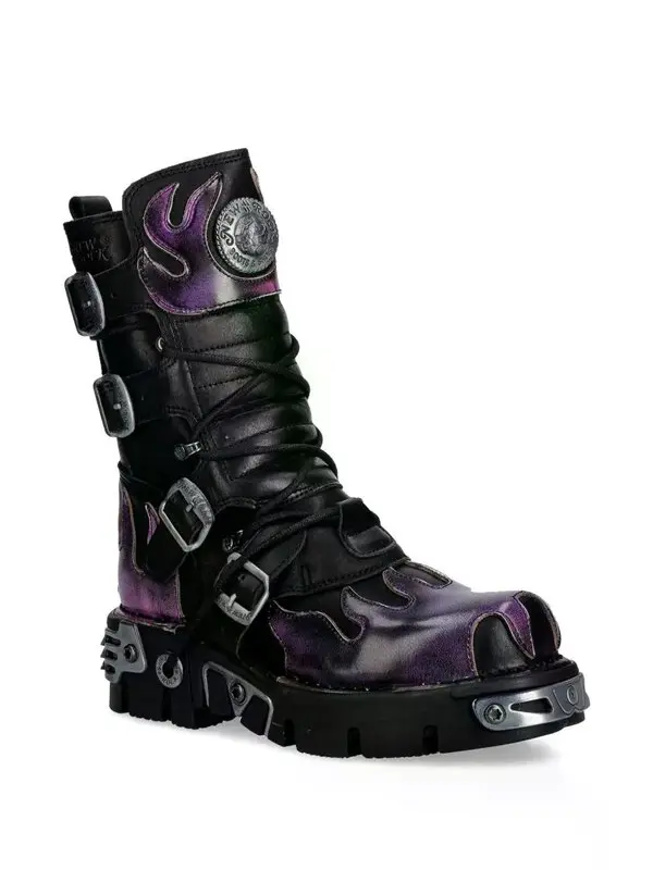 NEW ROCK Flame-design Leather Boots