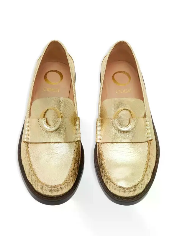 ODISSI Kali Decorative Leather Loafers - Gold