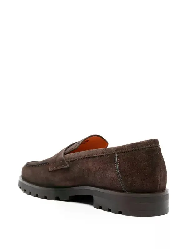 Santoni Suede Penny Slot Loafers - Brown