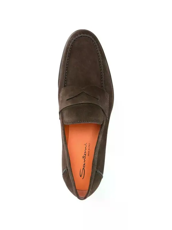 Santoni Suede Penny Slot Loafers - Brown