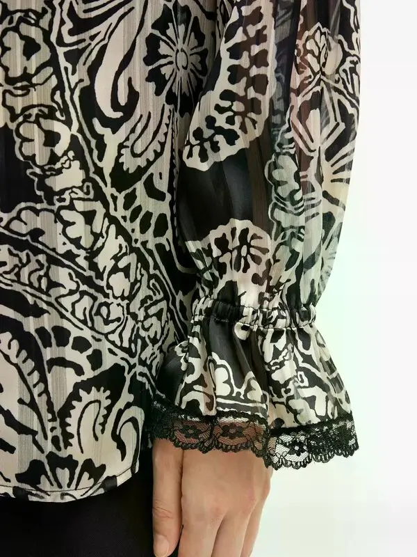 MARC AUREL Paisley Lace Trim Blouse