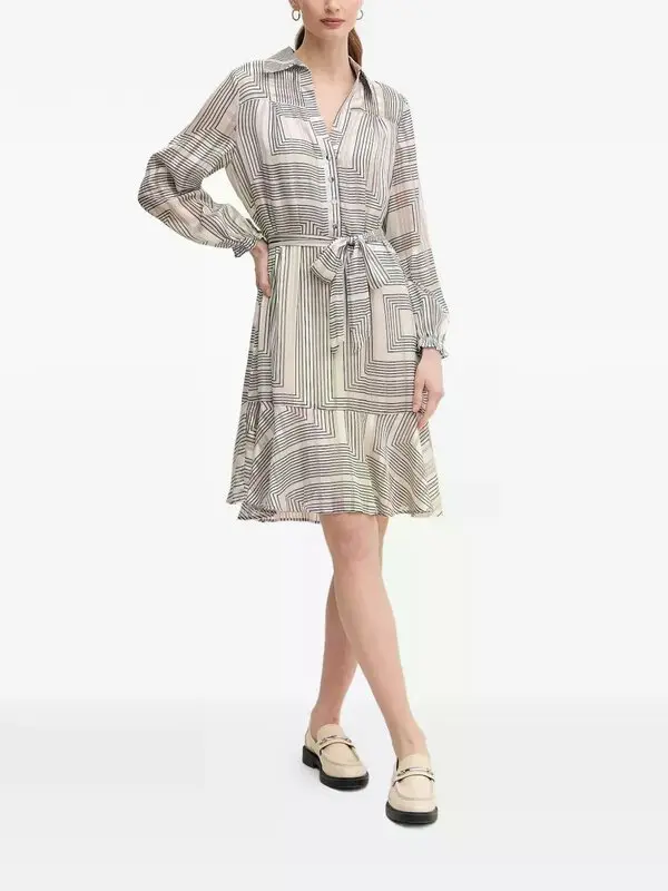 MARC AUREL Geometric Print Belted Shirt Dress - Neutrals