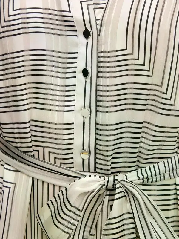 MARC AUREL Geometric Print Belted Shirt Dress