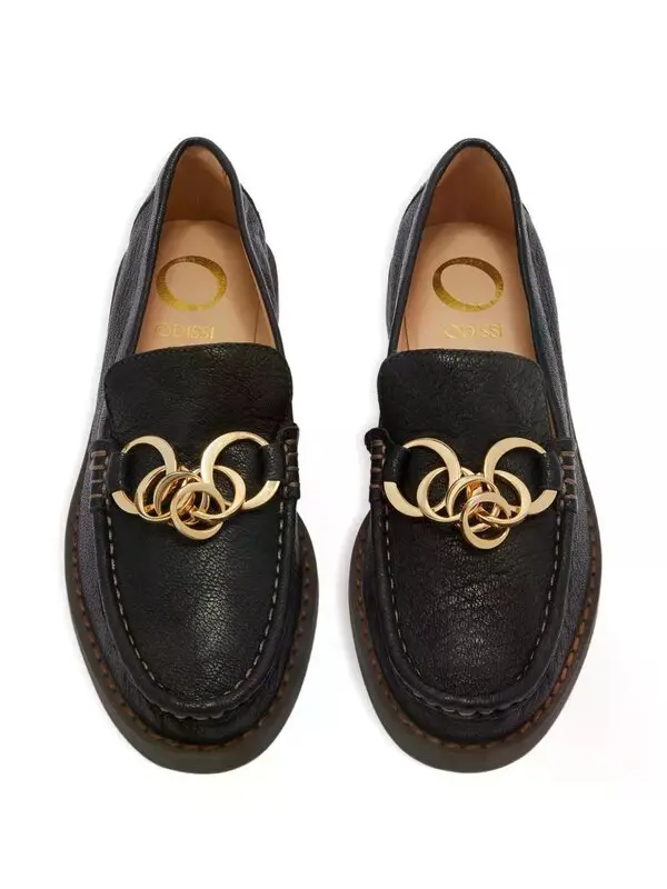 ODISSI Jane Chain Grainy Leather Loafers - Black