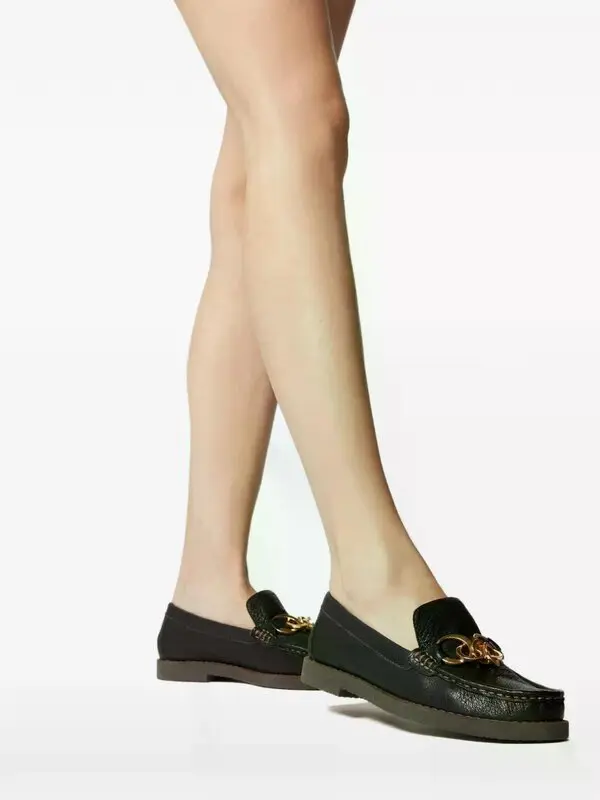 ODISSI Jane Chain Grainy Leather Loafers - Black