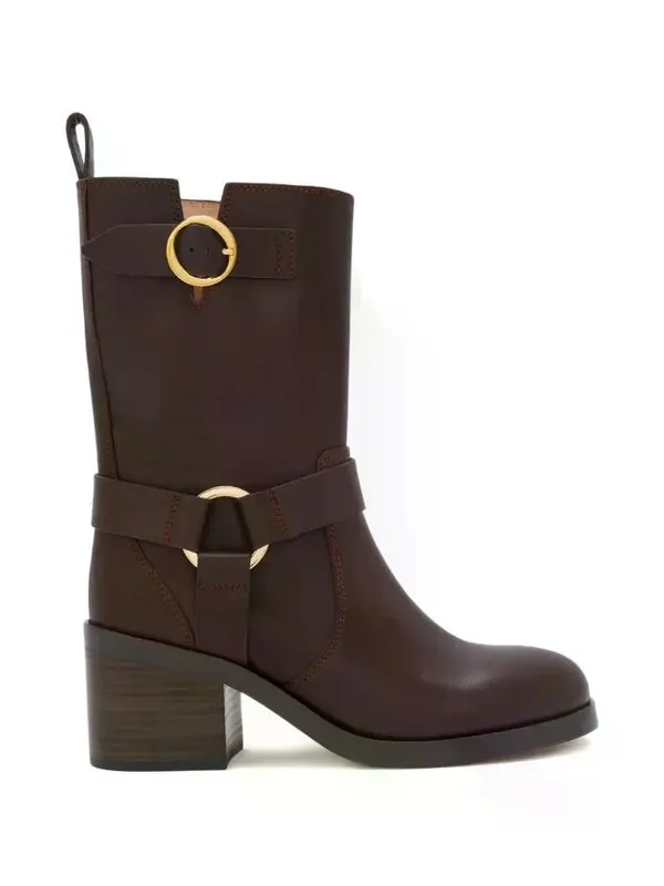 ODISSI Harnessed Strap Biker Boots - Brown