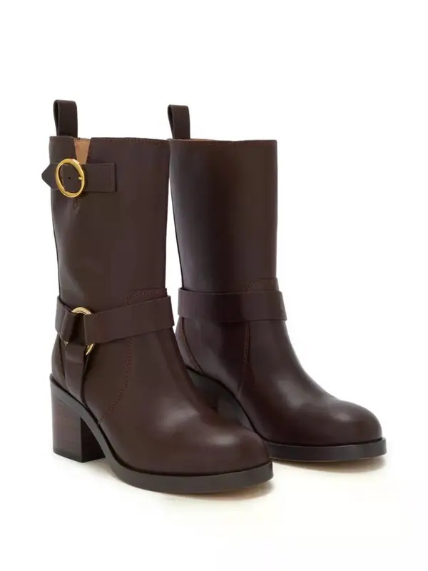 ODISSI Harnessed Strap Biker Boots - Brown