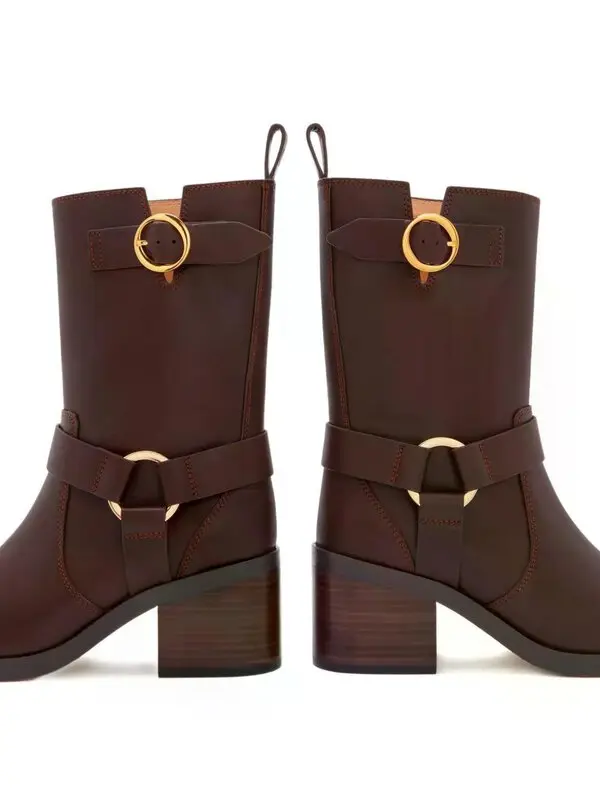 ODISSI Harnessed Strap Biker Boots - Brown