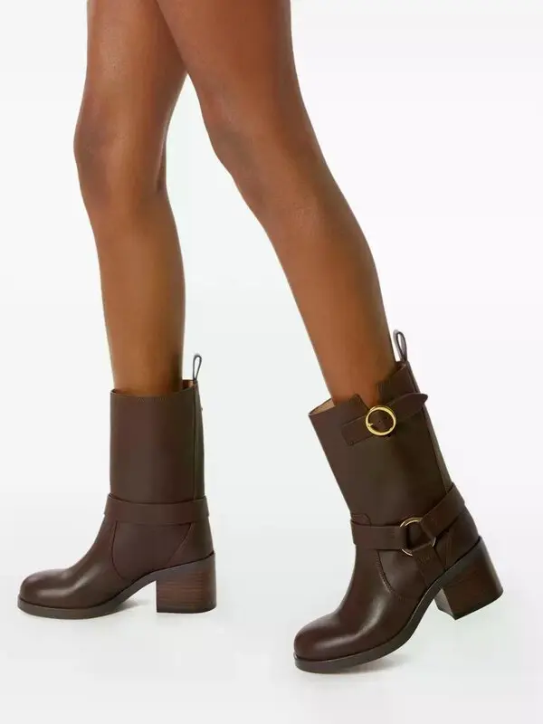 ODISSI Harnessed Strap Biker Boots - Brown