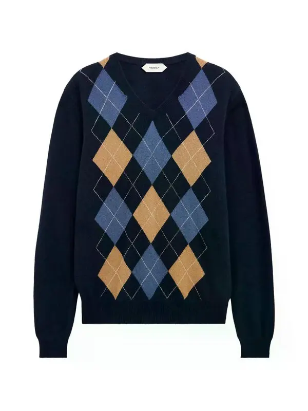 Pringle Of Scotland Argyle Pattern V-neck Sweater - Blue