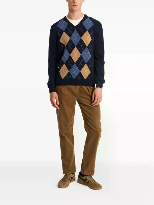 Pringle Of Scotland Argyle Pattern V-neck Sweater - Blue