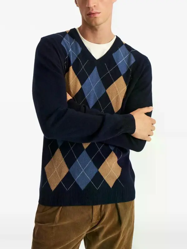 Pringle Of Scotland Argyle Pattern V-neck Sweater - Blue