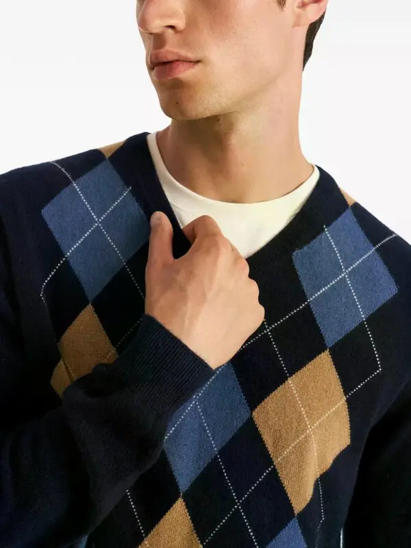 Pringle Of Scotland Argyle Pattern V-neck Sweater - Blue