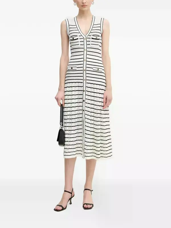GAUDI Striped Button Midi Dress - Neutrals