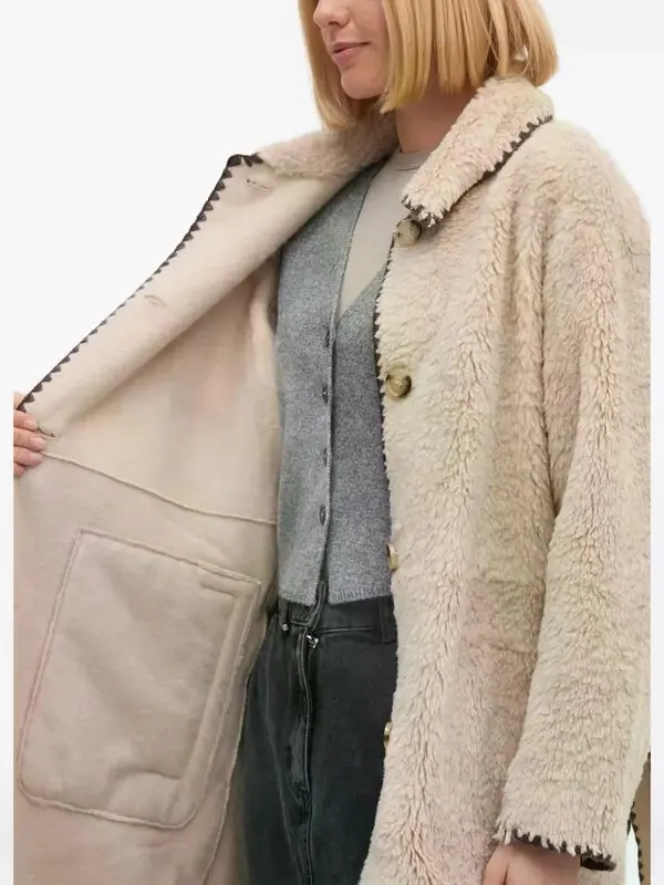 OUI Scalloped Trim Belted Coat - Neutrals